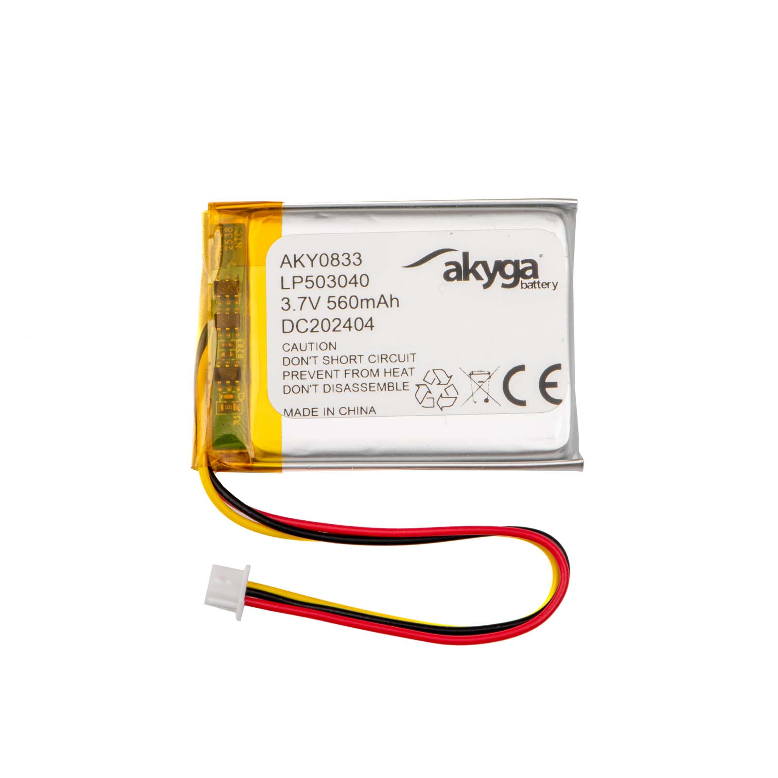 Li-Po Battery LP503040 Akyga AKY0833 3.7V / 560mAh PCM+NTC Molex 3-Pin 80mm